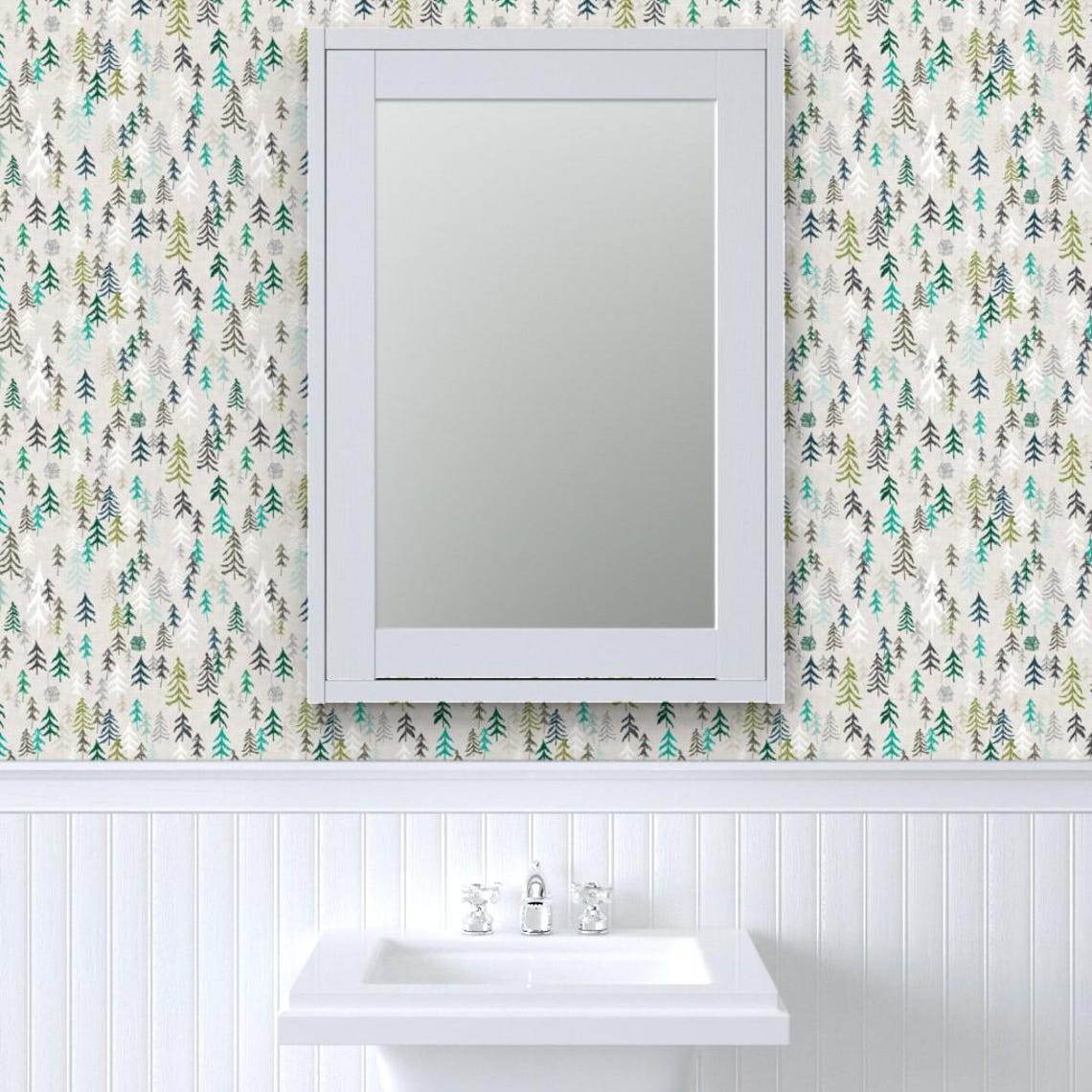 Forest Wallpaper - Solitude (green) by Nouveau Bohemian - Woodland Tree ...