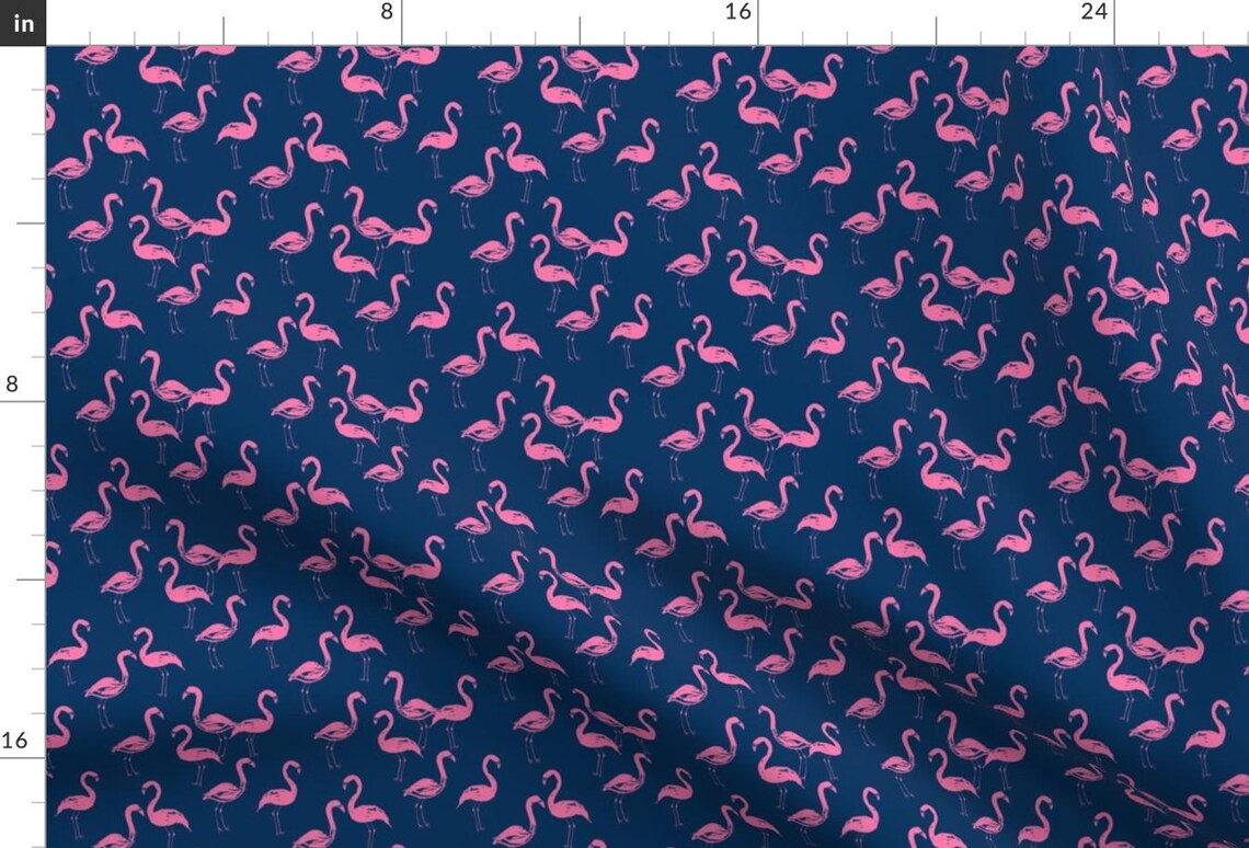 Flamingo Fabric - Flamingo Fabric Navy and Pink Flamingos by ...