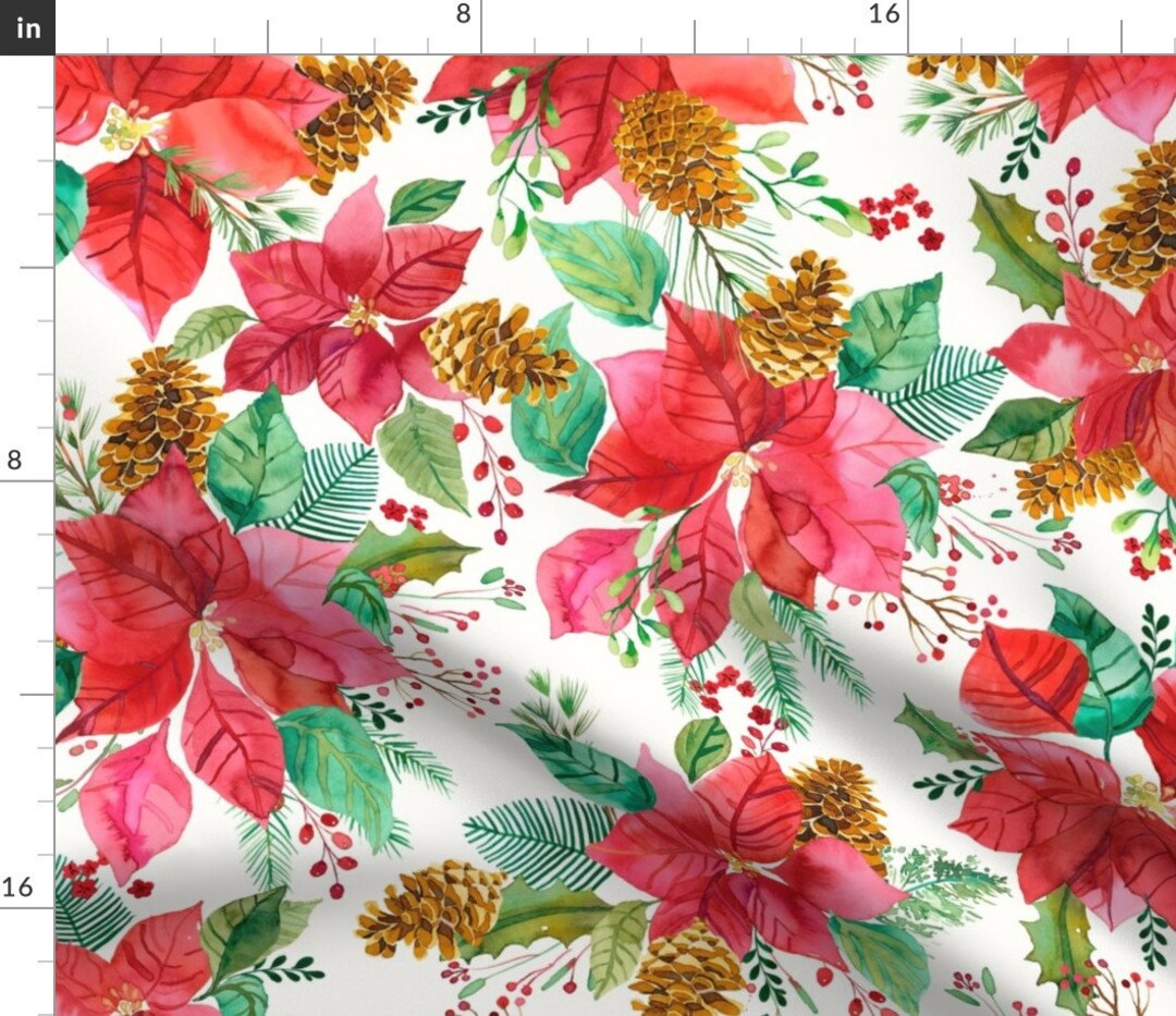 Poinsettia Fabric Poinsettias by Ninola-design Winter Christmas Holiday ...