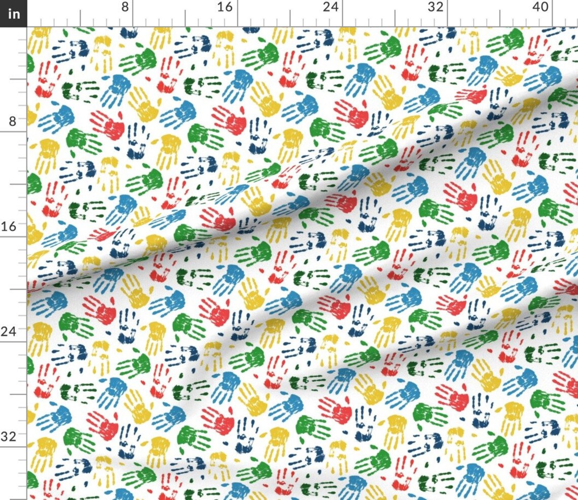 Rainbow Handprints Fabric Handprints by Juliabadeeva | Etsy