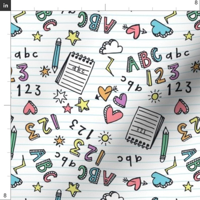 School Doodles Fabric Abc 123 Doodle by Laura May Designs - Etsy