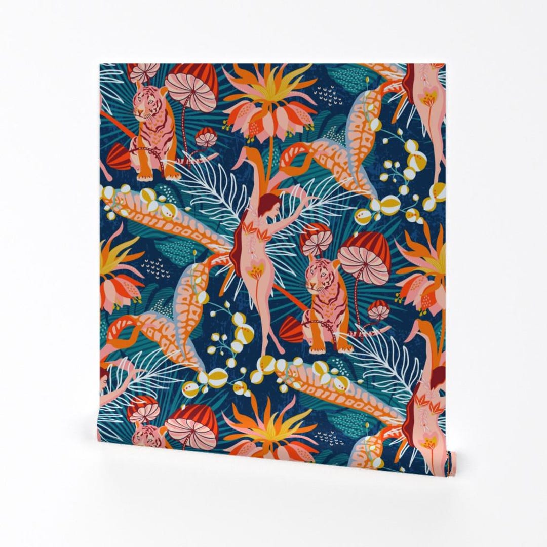 Women Flora Tiger Fabric - Tropical Blossom Dance by Heidi-abeline ...