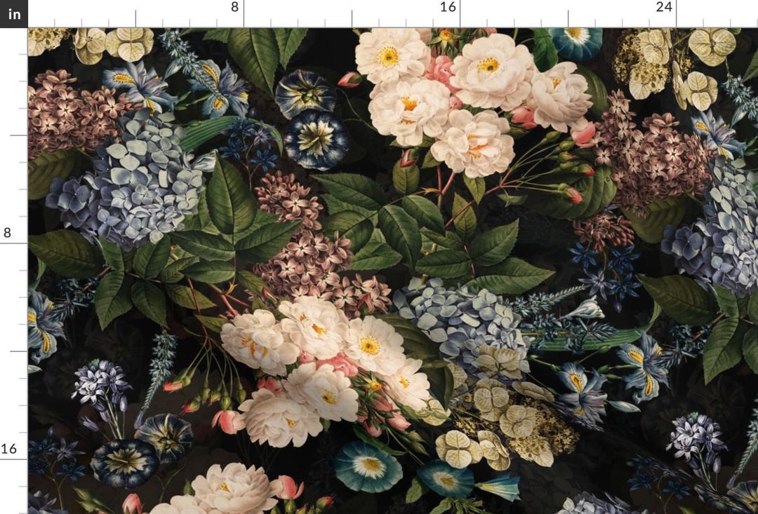 Dark Botanical Fabric - Antique Floral Bouquet by Utart - Victorian ...
