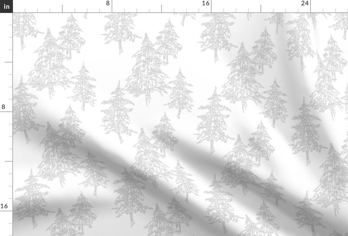 Evergreen Fabric - Evergreen Trees - Silver on White by Sugarpinedesign ...