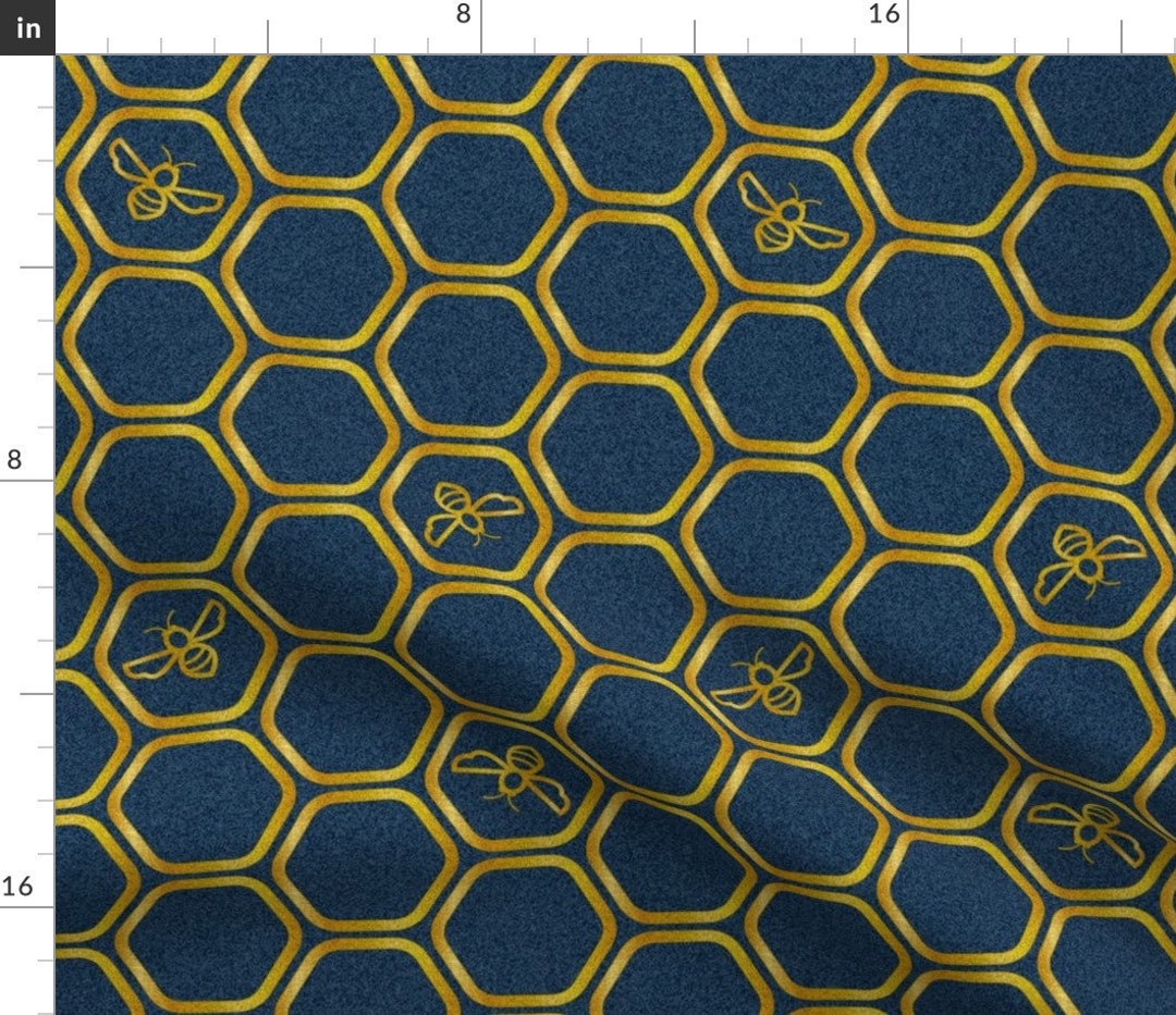 Blue and Yellow Bee Fabric Bee Denim by Mia Valdez Modern Geometric ...