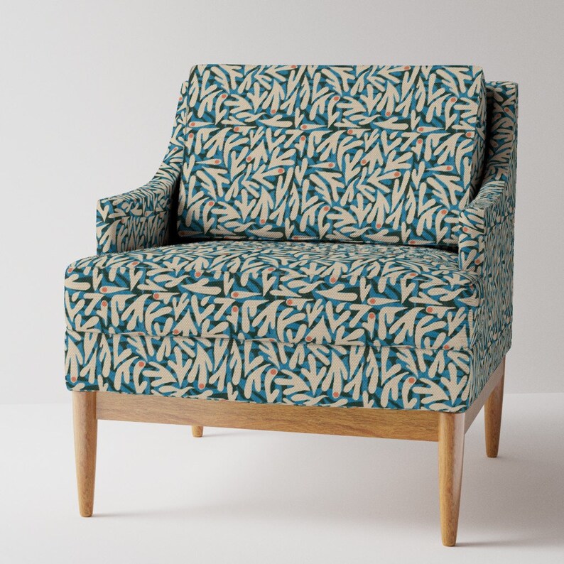 Modern Indigo Upholstery Fabric Indigo Block Print Flora by - Etsy