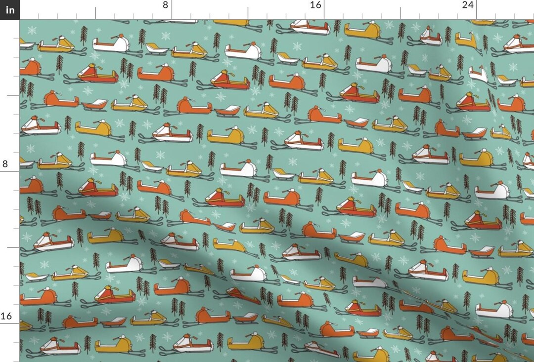 Snowmobiles Fabric Vintage Snowmobile Illustration Winter Outdoors Snow ...