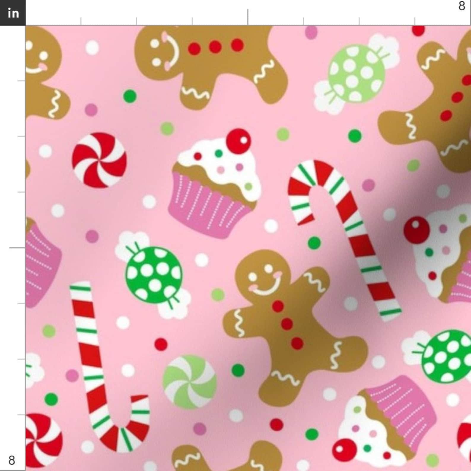 Candy Cane Fabric Christmas Candy Treats Pink by | Etsy