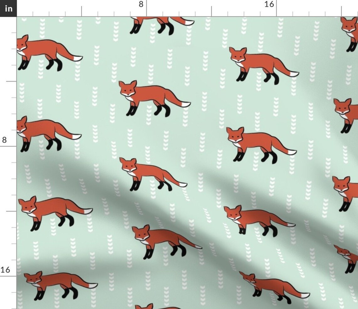 Green Fox Fabric Fox on Mint by Mrshervi Fox Cotton Fabric - Etsy