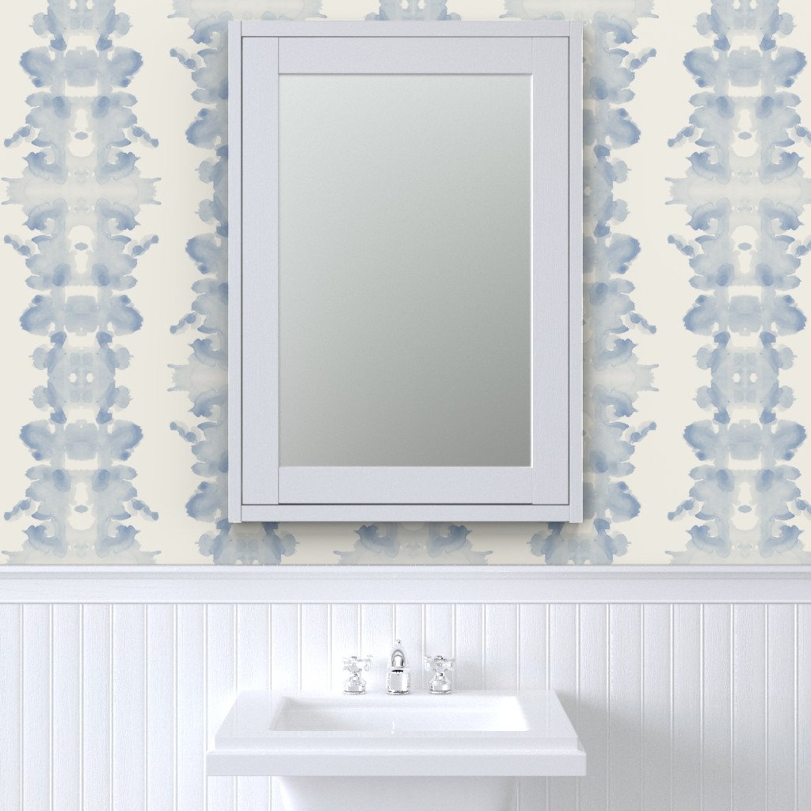 Ink Blot Wallpaper Soft Blue on Cream Double Inkblot by | Etsy