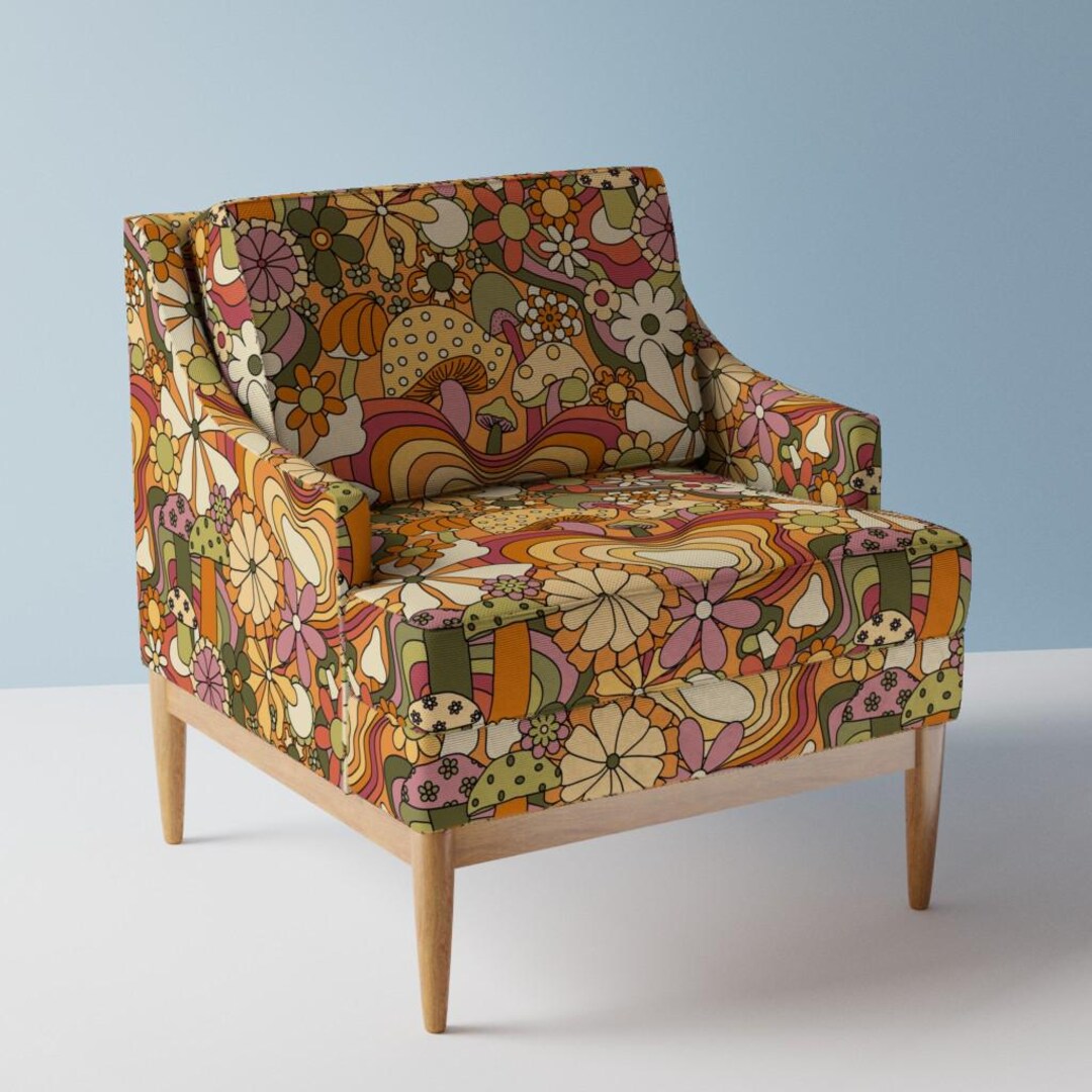 Retro Upholstery Fabric- Groovy Mushroom Garden by Yesterdaycollection ...