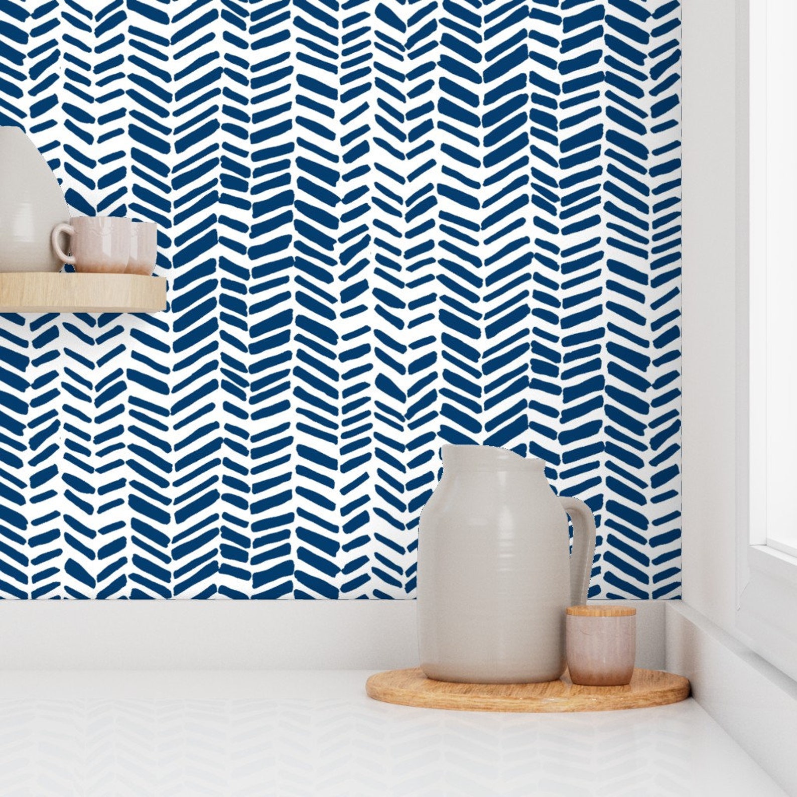 Chevron Wallpaper Impression navy by Leanne - Etsy
