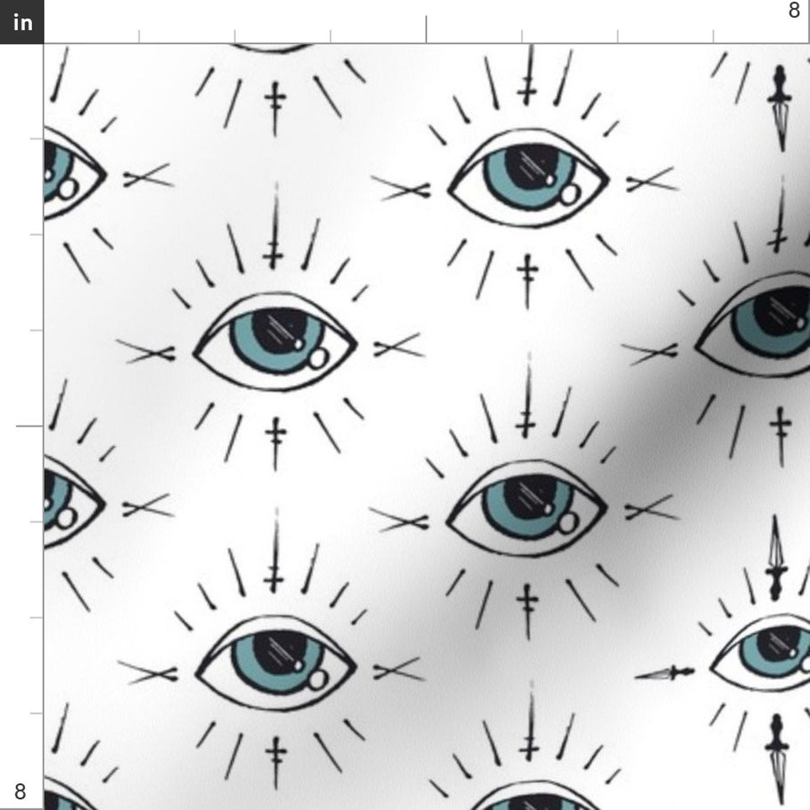 Spooky Fabric Curses and Spells Eyes Black and White by - Etsy
