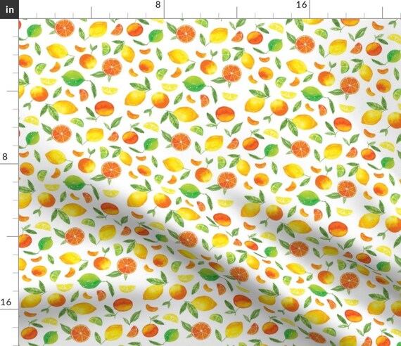 Watercolor Citrus Fruits Fabric Citrus Fruits by | Etsy