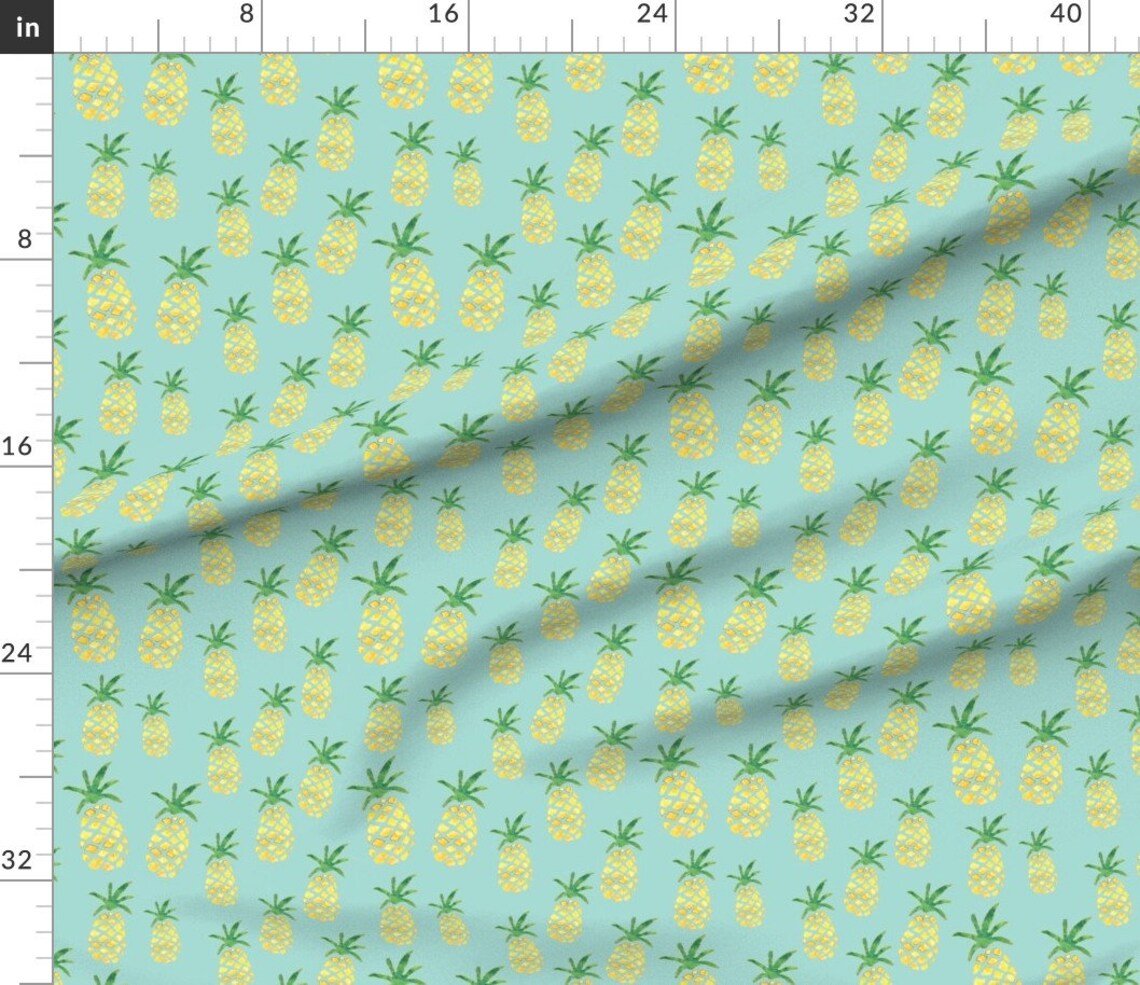 Pineapples on Blue Fabric Pineapple Pattern Mint by - Etsy
