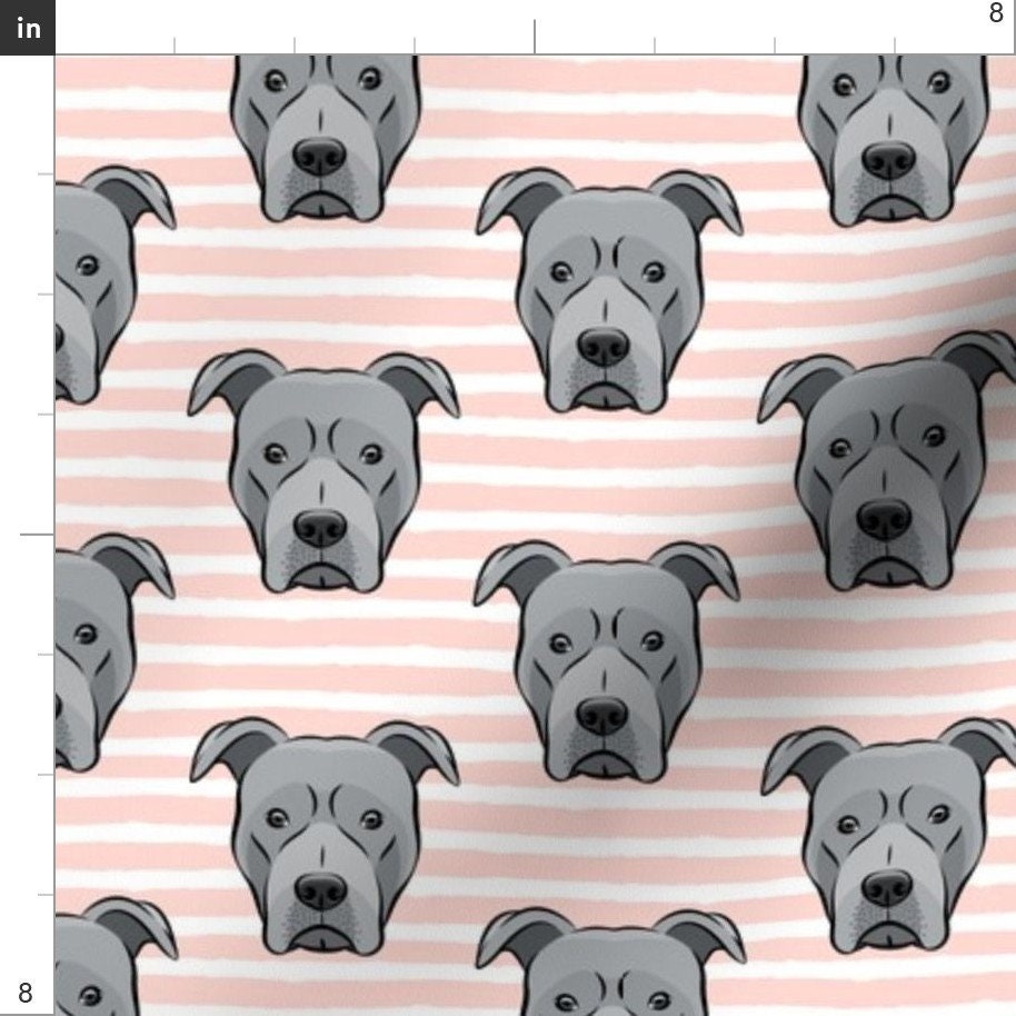 Pitbull Fabric Grey Pit Bull on Stripes Pink by | Etsy