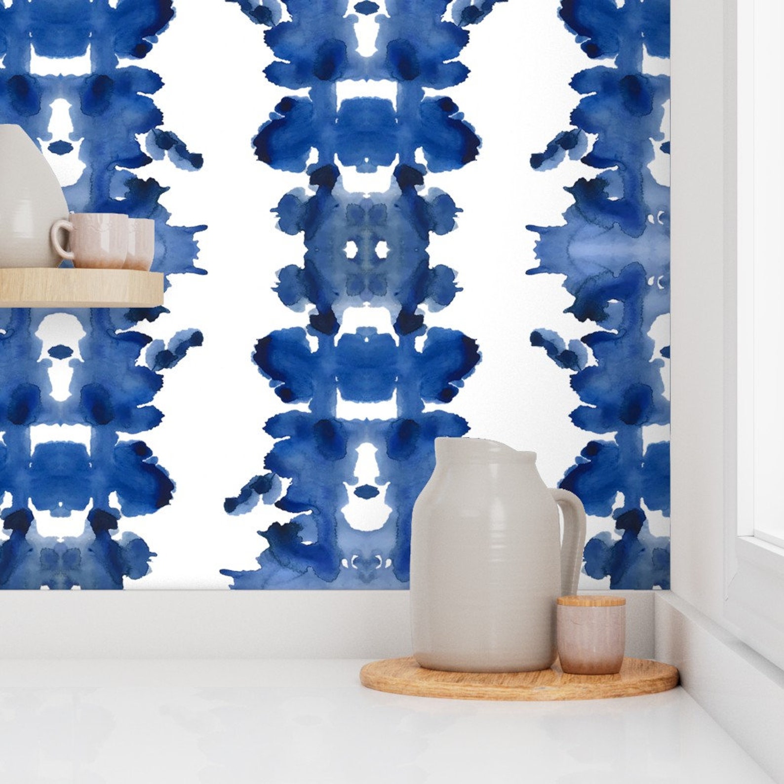 Ink Blot Wallpaper Indigo Double Inkblot by Danika Herrick - Etsy
