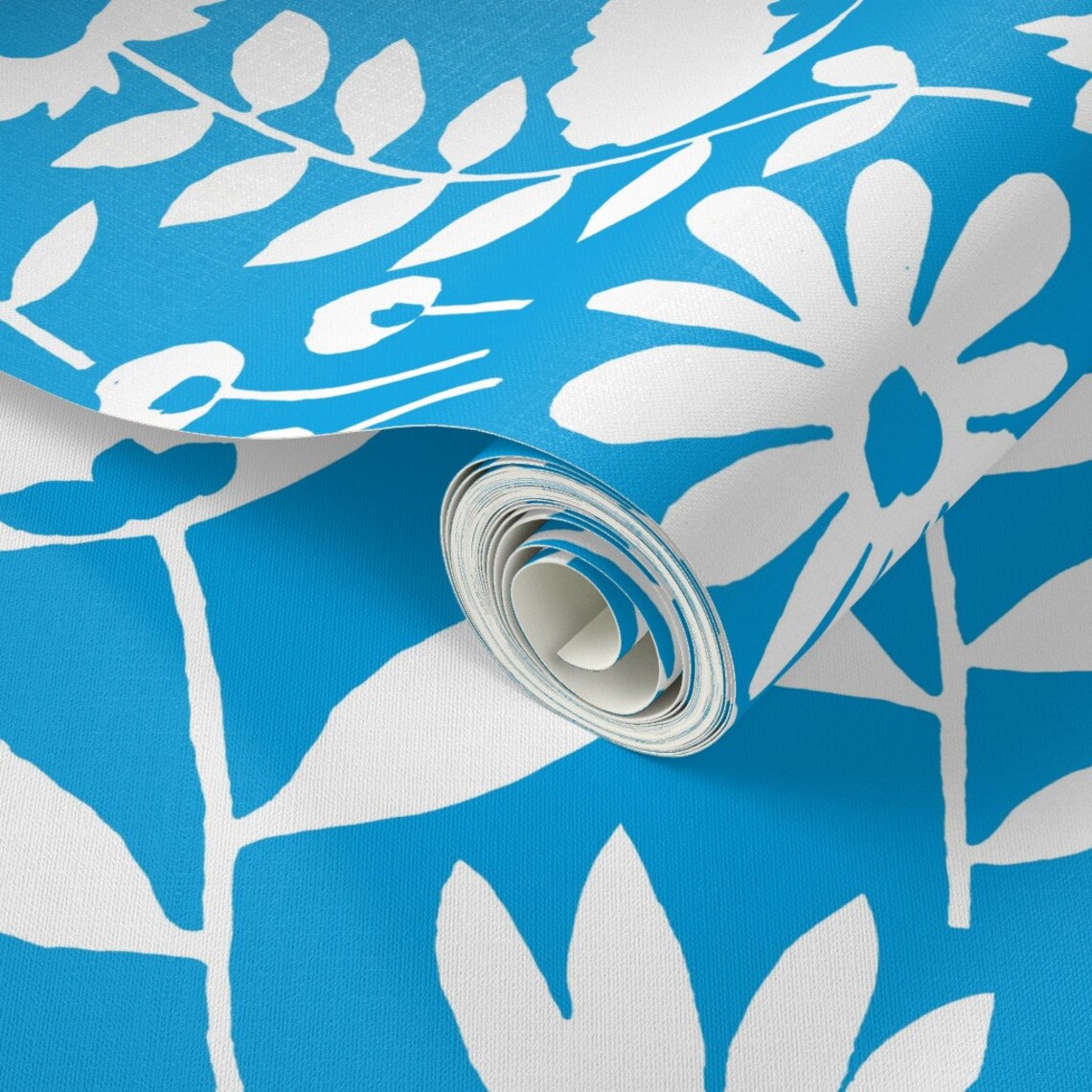 Floral Wallpaper Cutout Flower White on Blue by Kate Rowley - Etsy