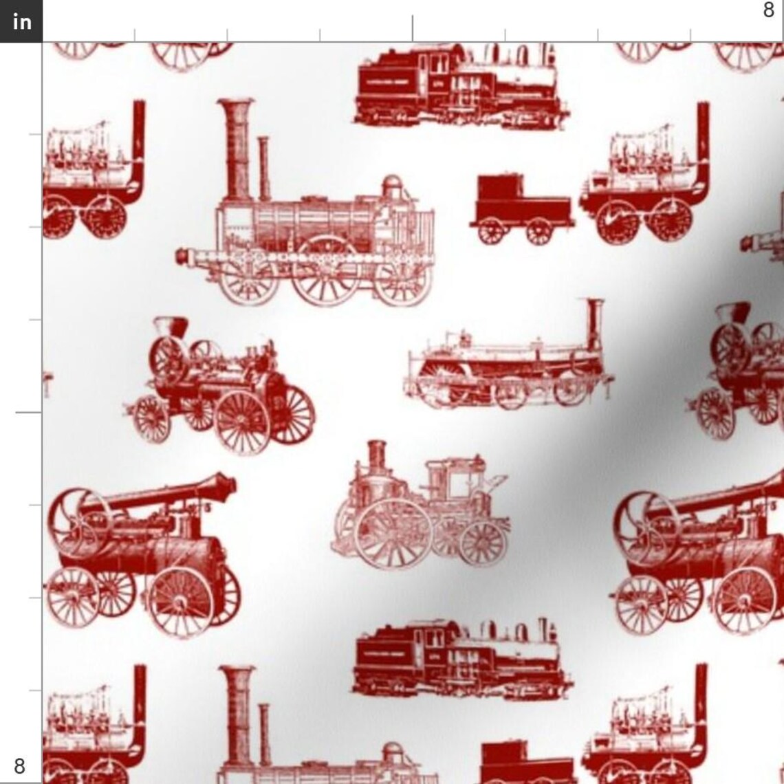 Steam Engine Fabric - Antique Steam Engines Red by Thinlinetextiles ...