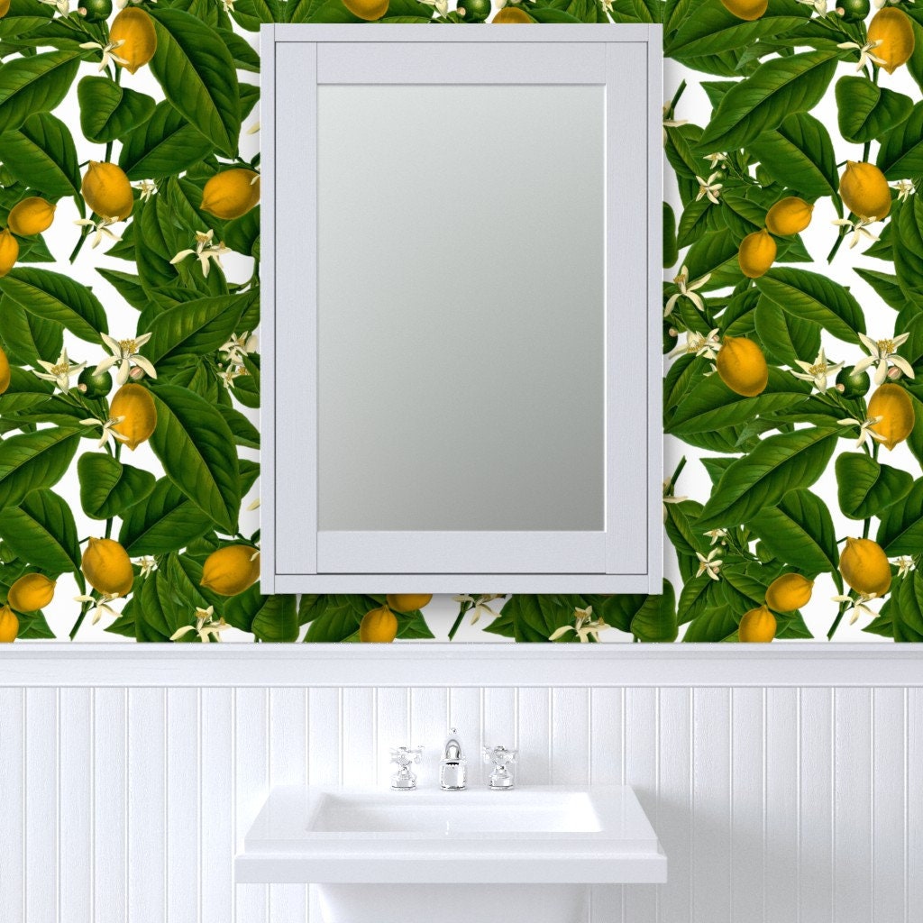 Lemons Wallpaper Lemon Botanical by Peacoquettedesigns - Etsy