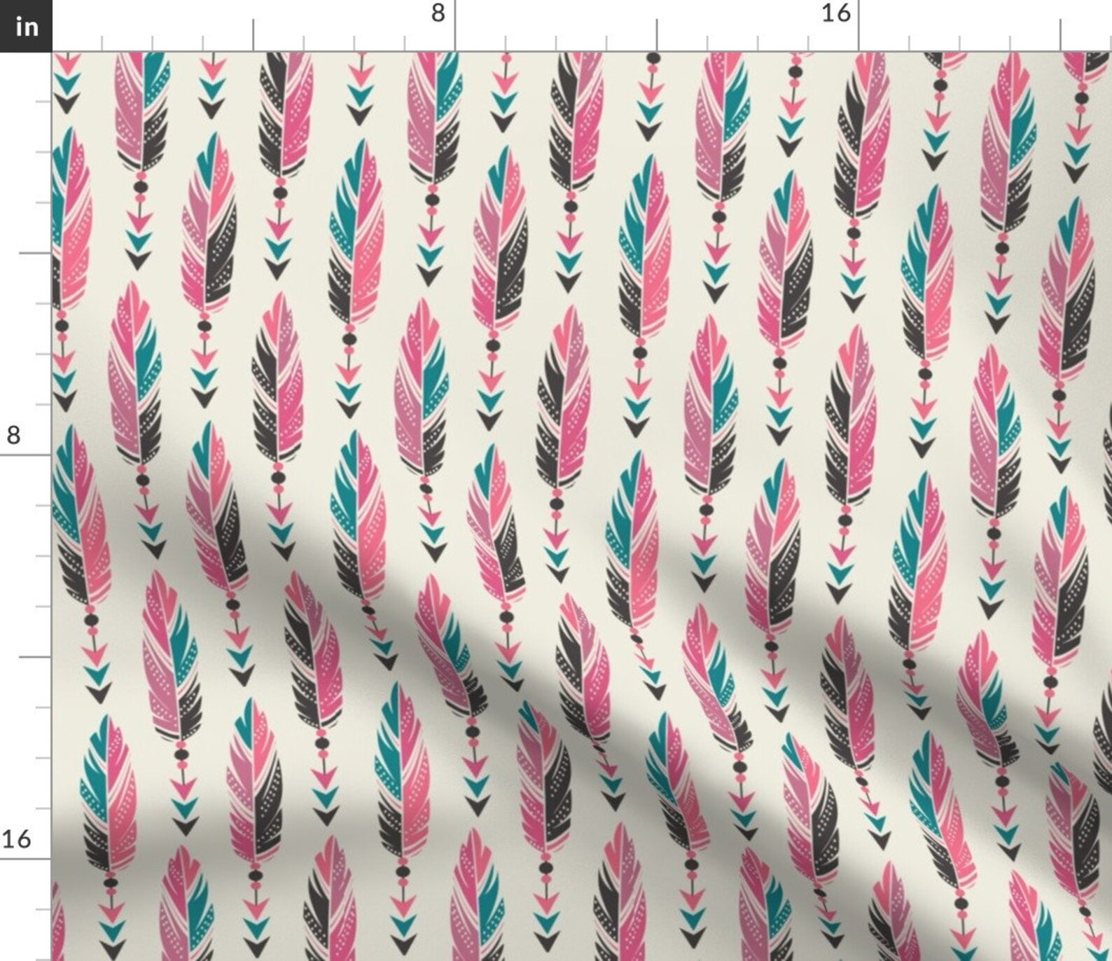 Pink and Teal Feathers Fabric Bohemian Princess Feathers by - Etsy