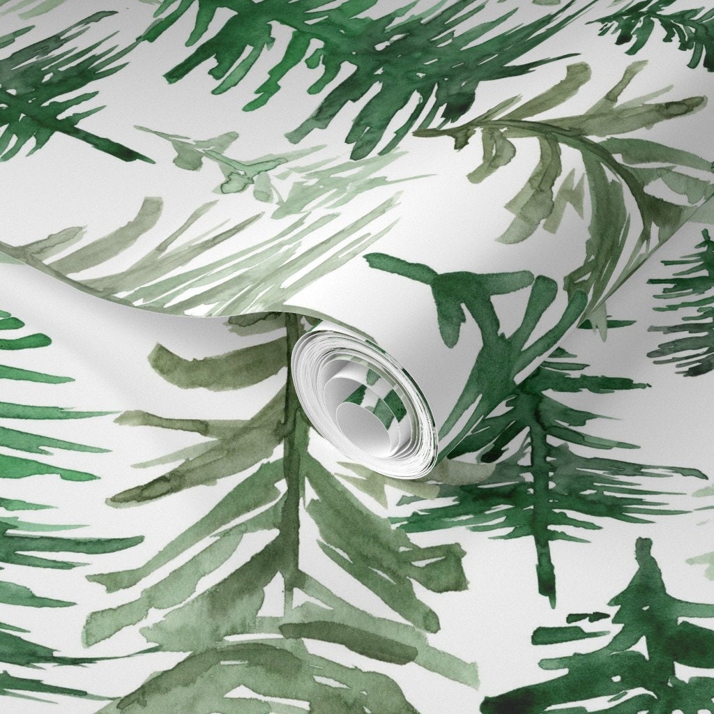 Woodland Pines Wallpaper Rustic Forest Trees White by - Etsy
