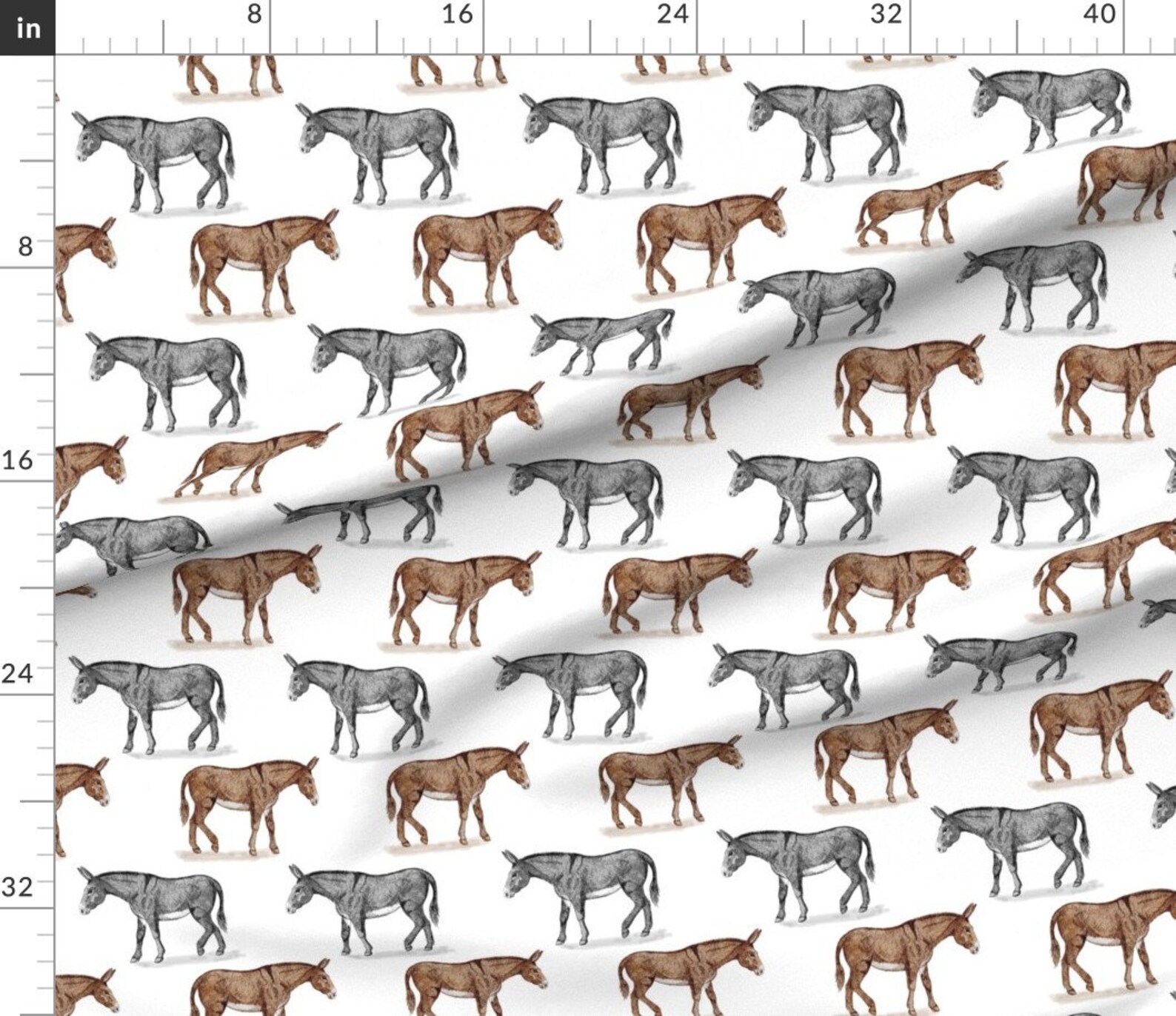 Donkey Fabric 2 Donkeys by Leroyj Donkey Brown Gray Mule - Etsy