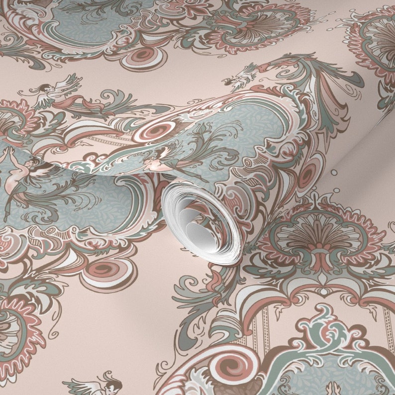 Angles Wallpaper Rococo Romantic by Stacystudios Blue Pink - Etsy