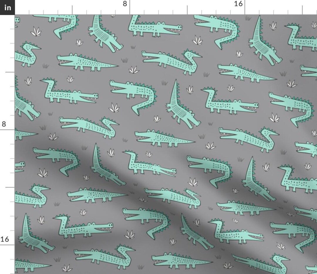 Crocodile Fabric Alligators Crocodile Mint Green on Grey by Caja Design ...
