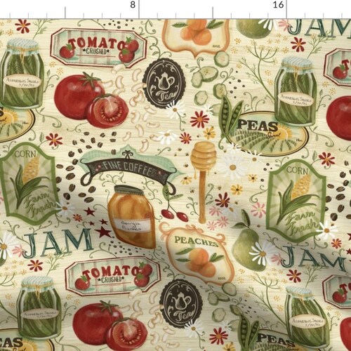 Vintage Kitchen Fabric Sketchy Vinatge Kitchen by | Etsy