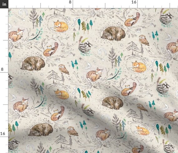 Sleepy Creatures Fabric Let's Go Zzzzz Ecru by Nouveau - Etsy