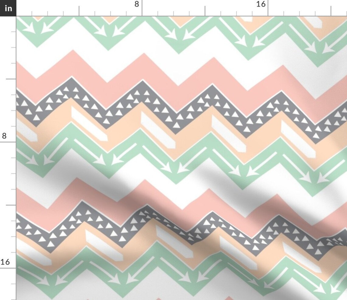 Geometric Triangle Fabric Mint Blush Peach Grey Triangle | Etsy