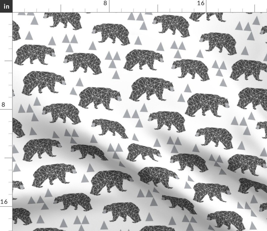 Geometric Fabric Geo Bear Charcoal Light Grey Bear Triangles - Etsy