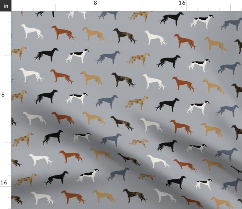 Greyhound Fabric Greyhounds Pattern Grey Multi Colored Coats | Etsy