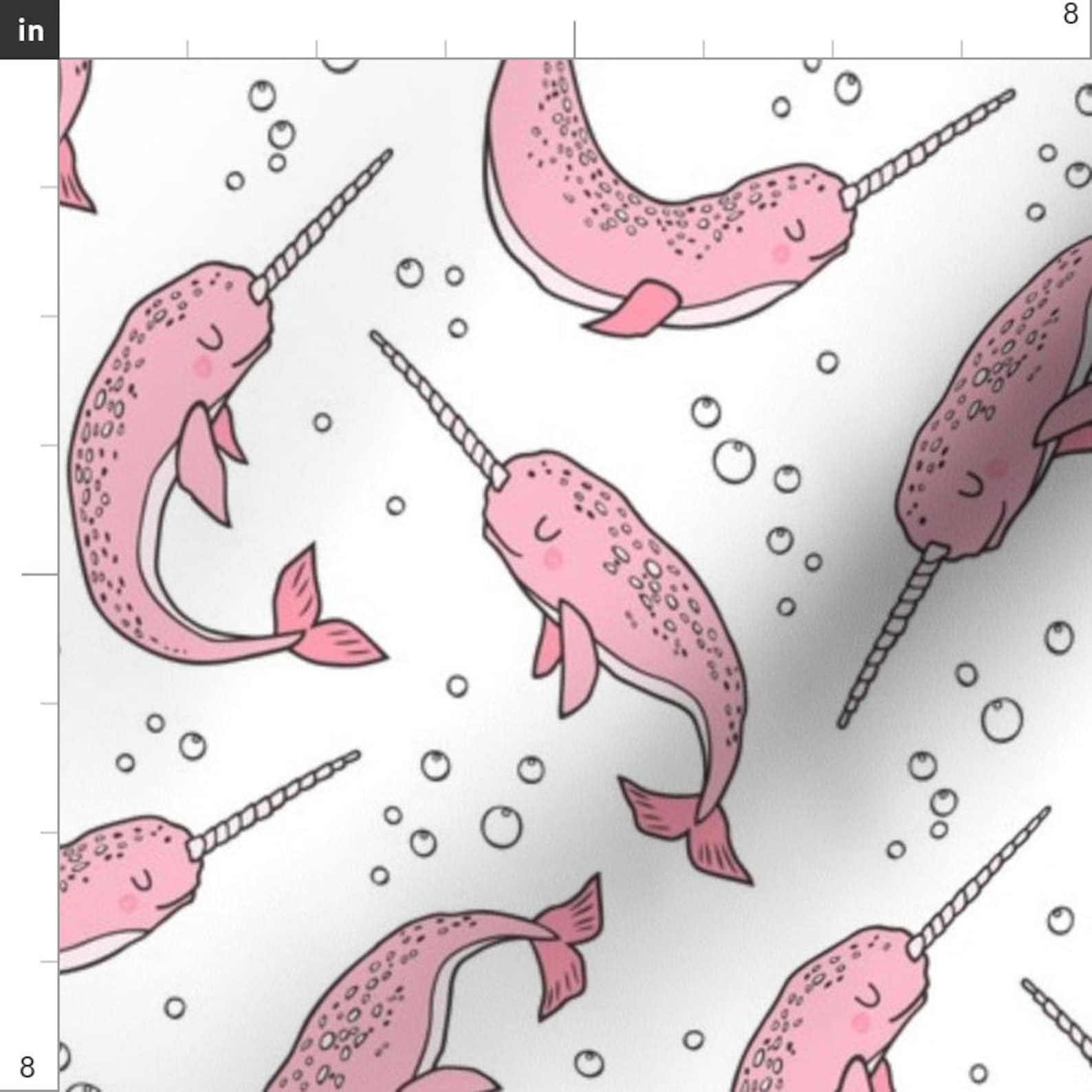 Pink Narwhal Fabric Narwhal Pink on White by Caja Design - Etsy