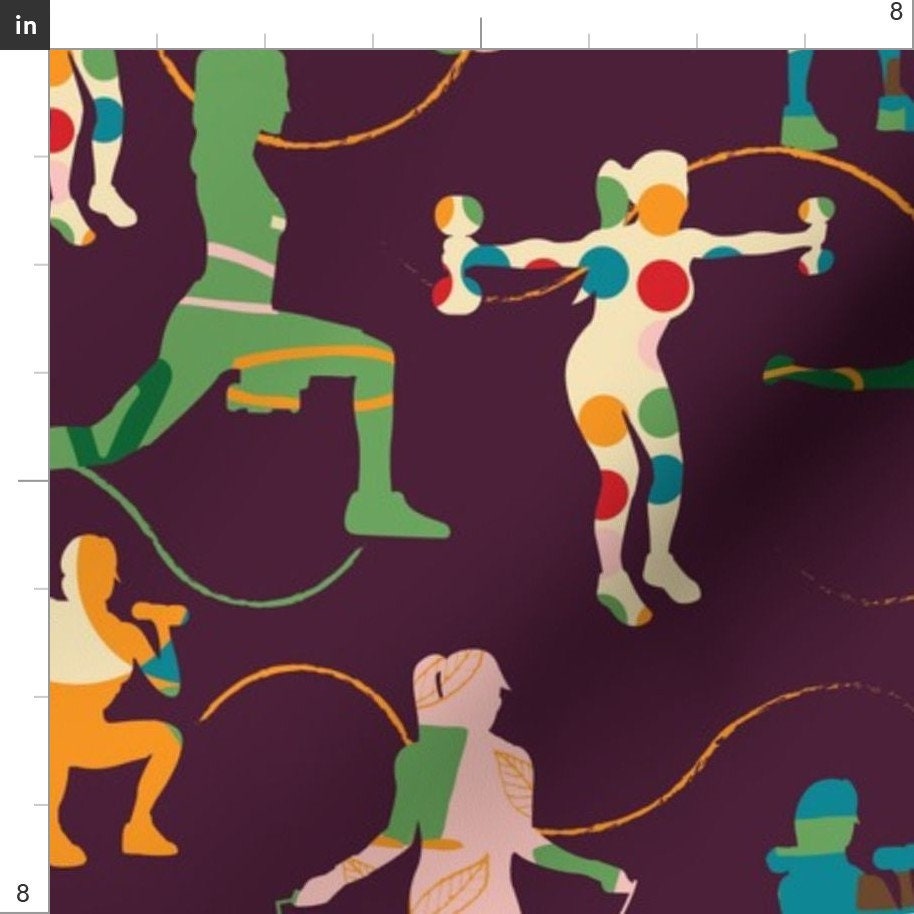 Fitness Girl Gym Pattern Purple Dots Fabric Fitness Girl | Etsy