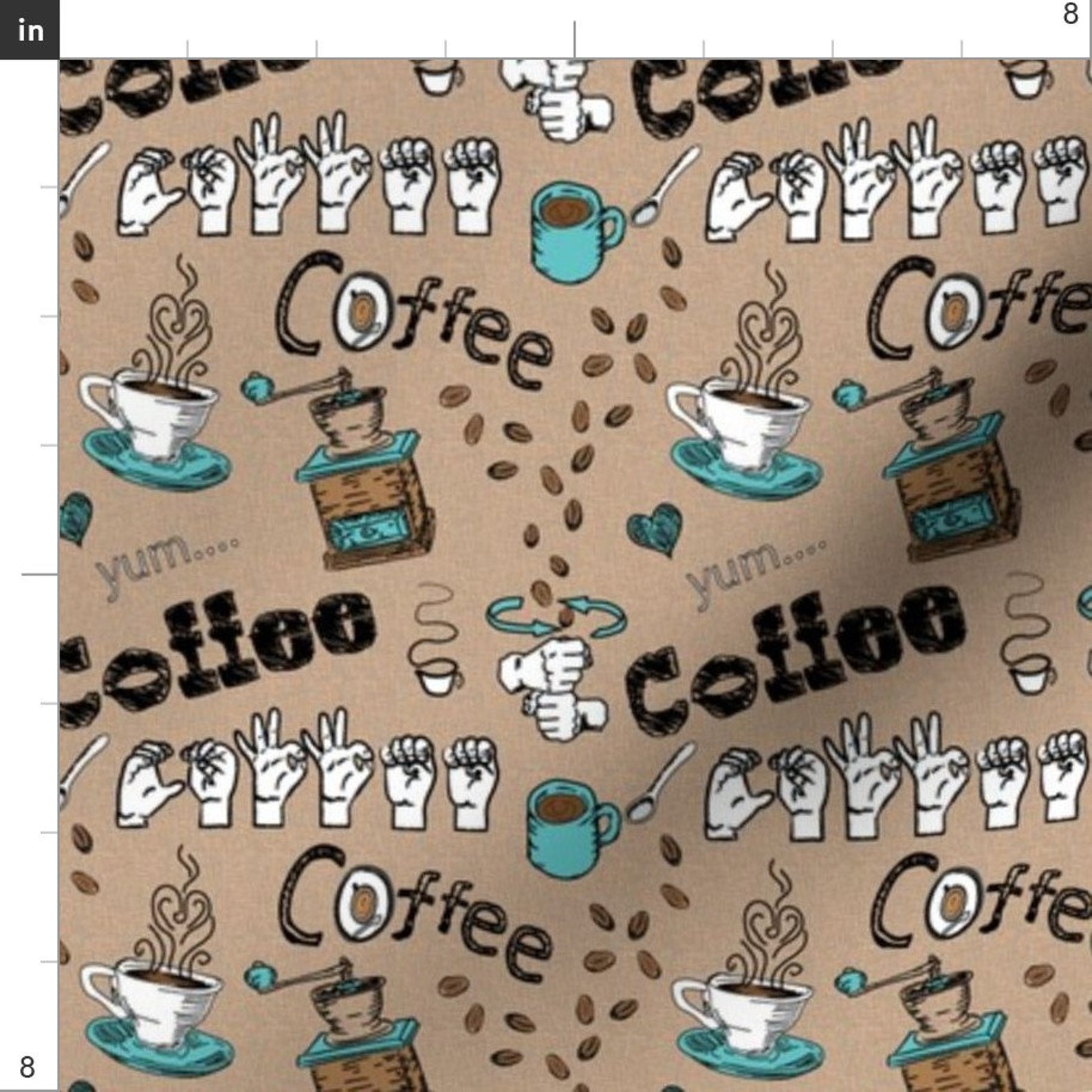Coffee Fabric American Sign Language Brown Latte Illustration Text ...