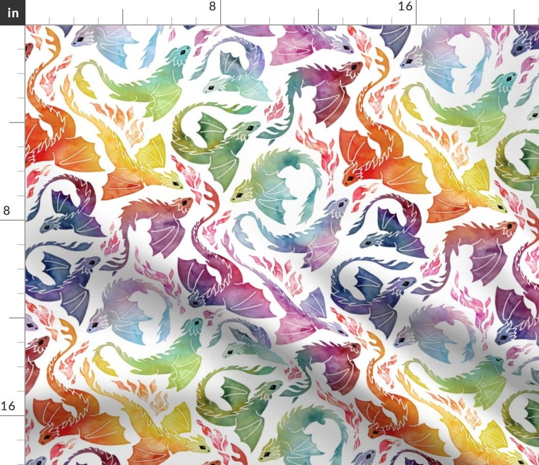 Small Dragons Fabric Dragon Fire Rainbow by Adenaj Rainbow Fantasy ...