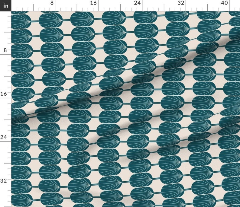 Blue Mod Fans Fabric Fanpod Peacock and Champagne by - Etsy