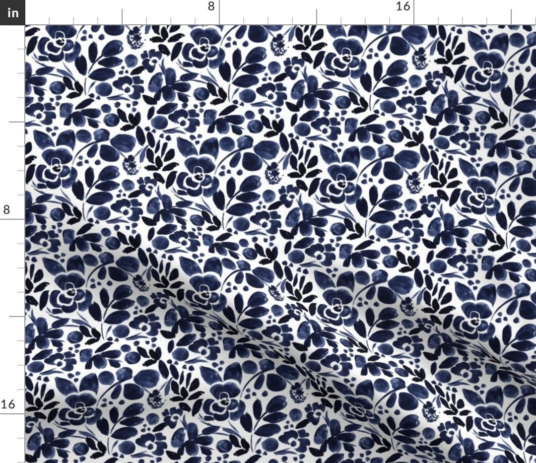 Floral Fabric Navy Floral by Crystal Walen Blue White Spring Garden ...