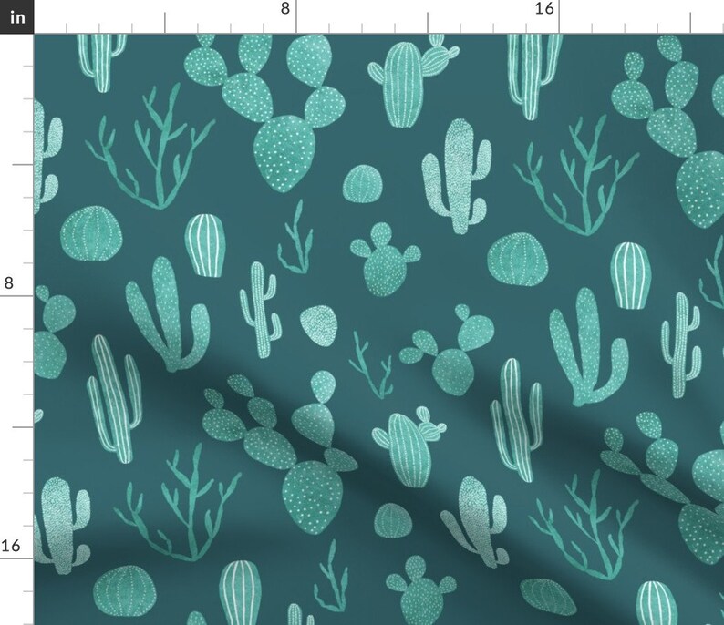 Teal Cacti Fabric Blue Cacti on Teal by Lavish Season - Etsy