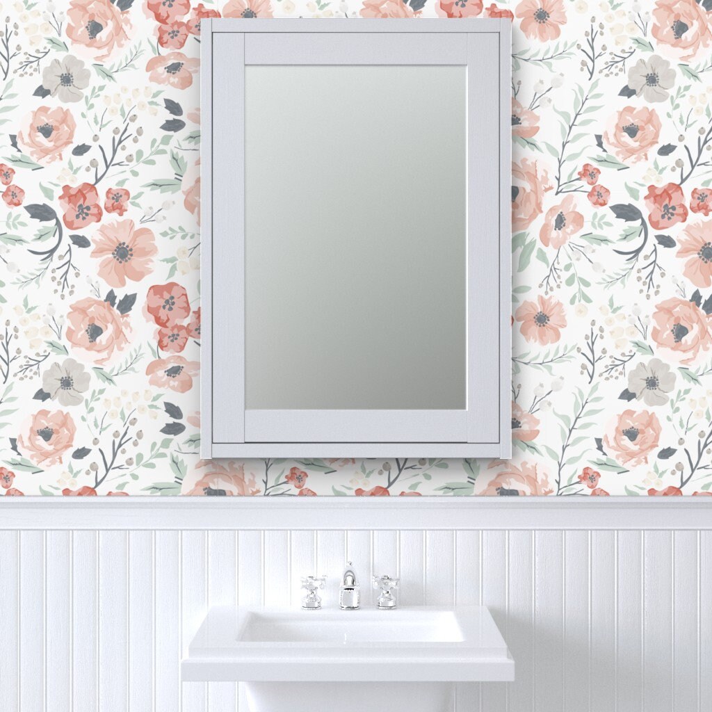 Floral Wallpaper Large Scale Soft Meadow Floral by | Etsy