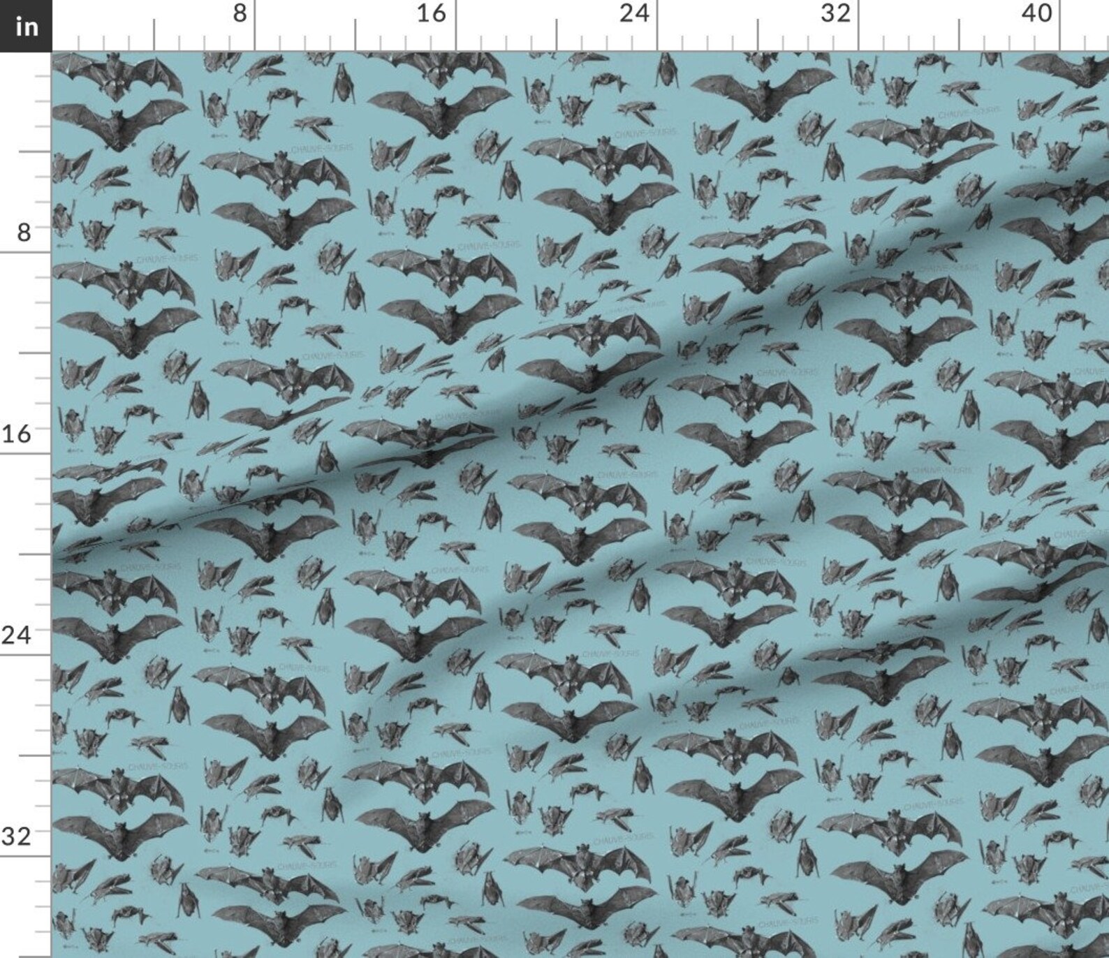Bat Fabric Illustrated Vintage Bats Blue by Craftyscientists - Etsy