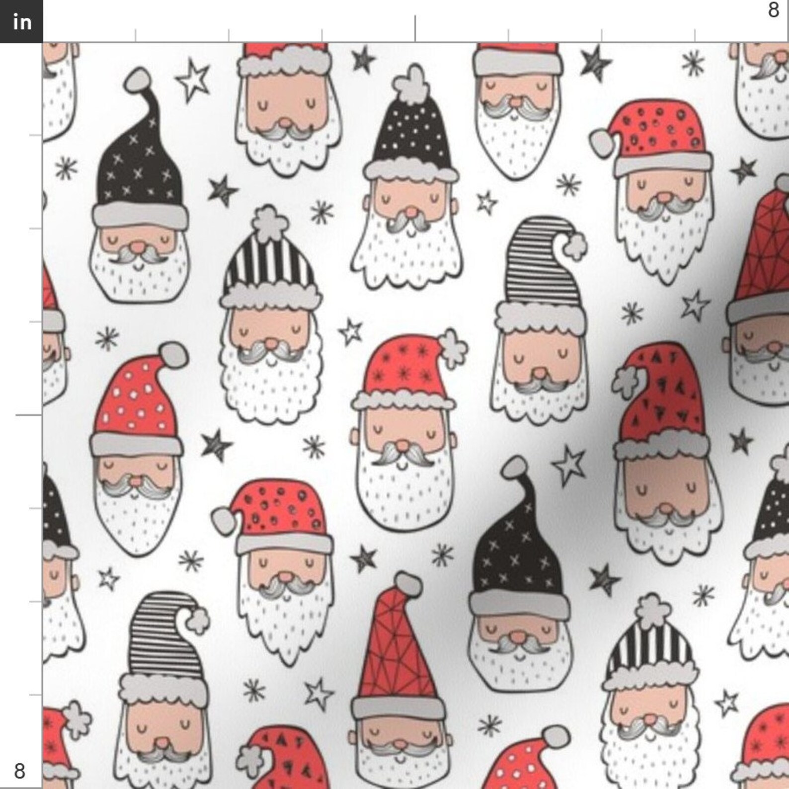 Santa Claus Fabric Christmas Santa Claus With Stars White - Etsy