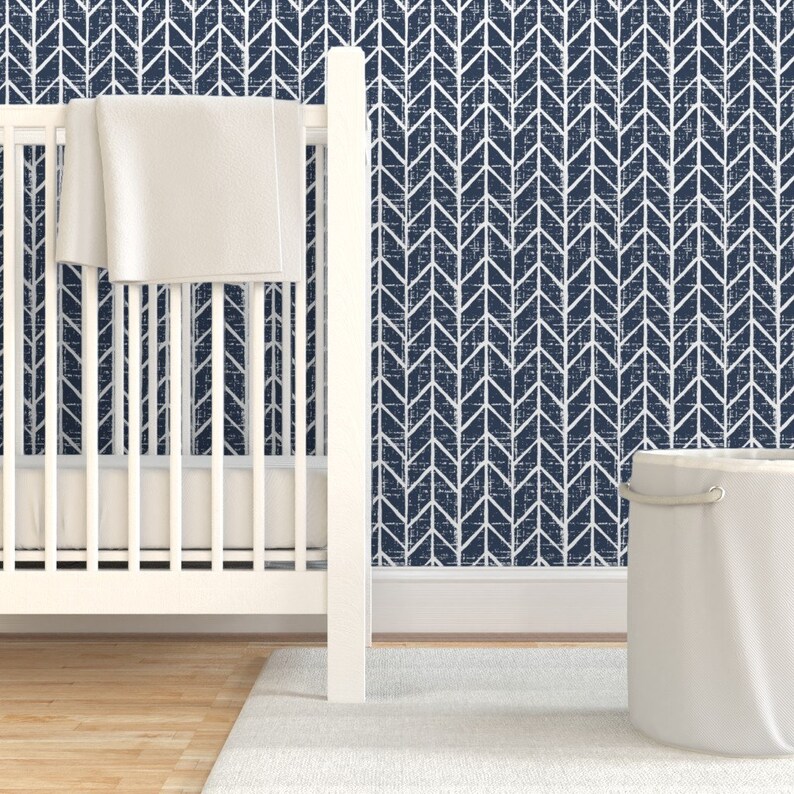 Navy Chevron Wallpaper Navy Blue Chevron by Color Amazing - Etsy