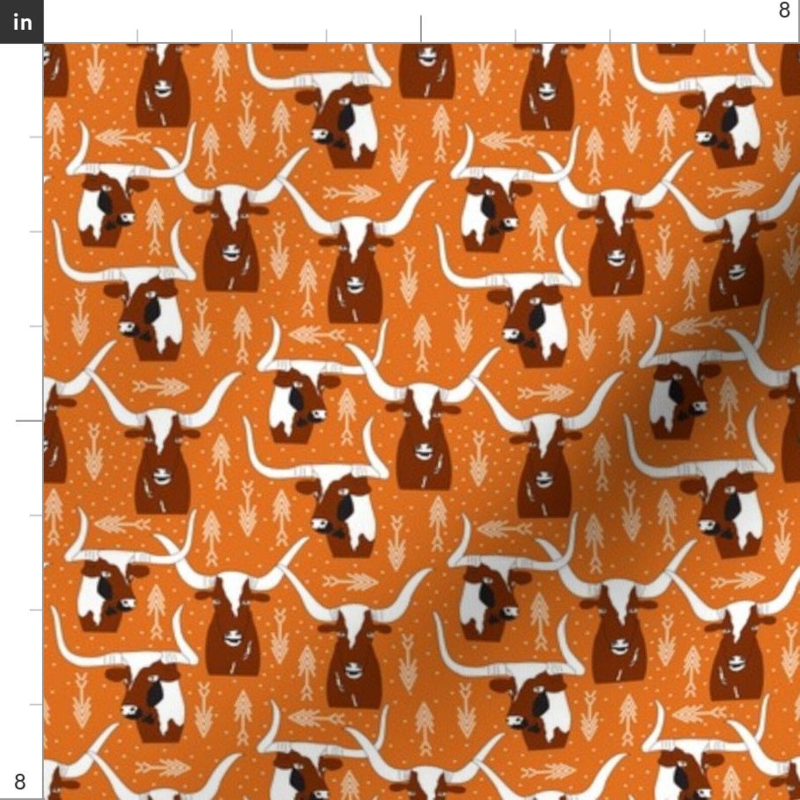Orange Longhorn Steers Fabric Texas Longhorns Orange by - Etsy