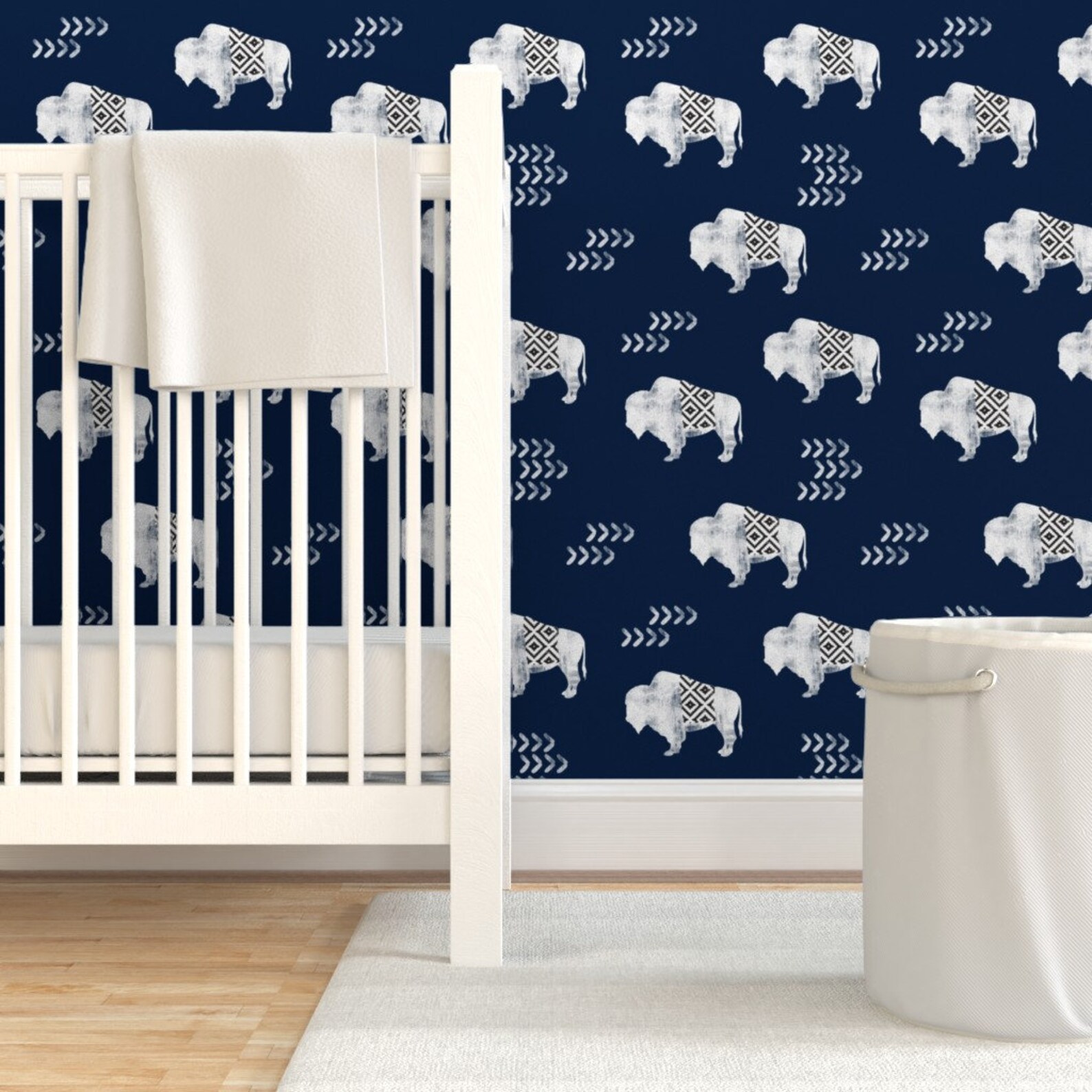 Bison Wallpaper Buffalo Aztec Blue by Littlearrowdesign - Etsy
