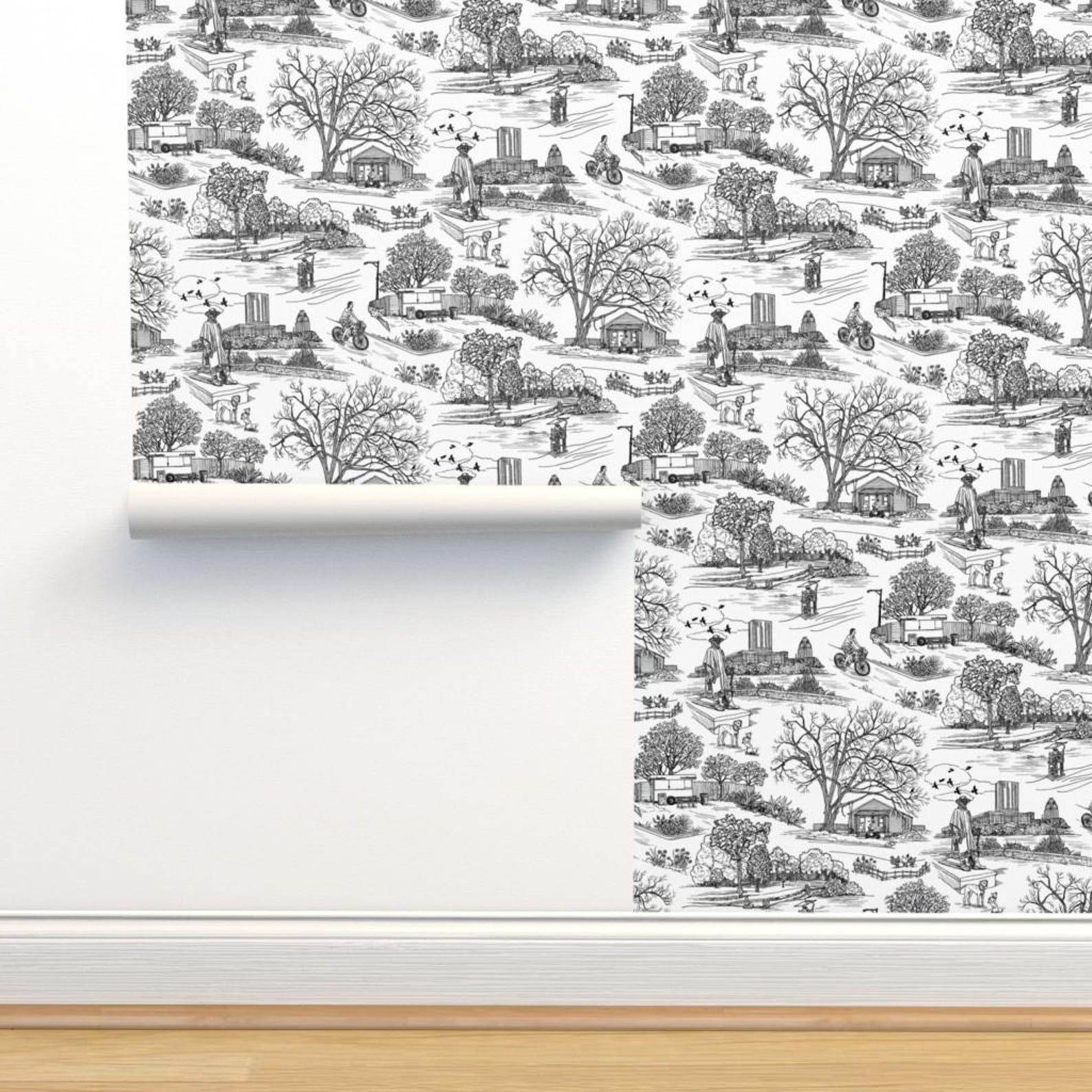 Austin Wallpaper - Austin Texas Toile, White by Hollishammonds - Black ...