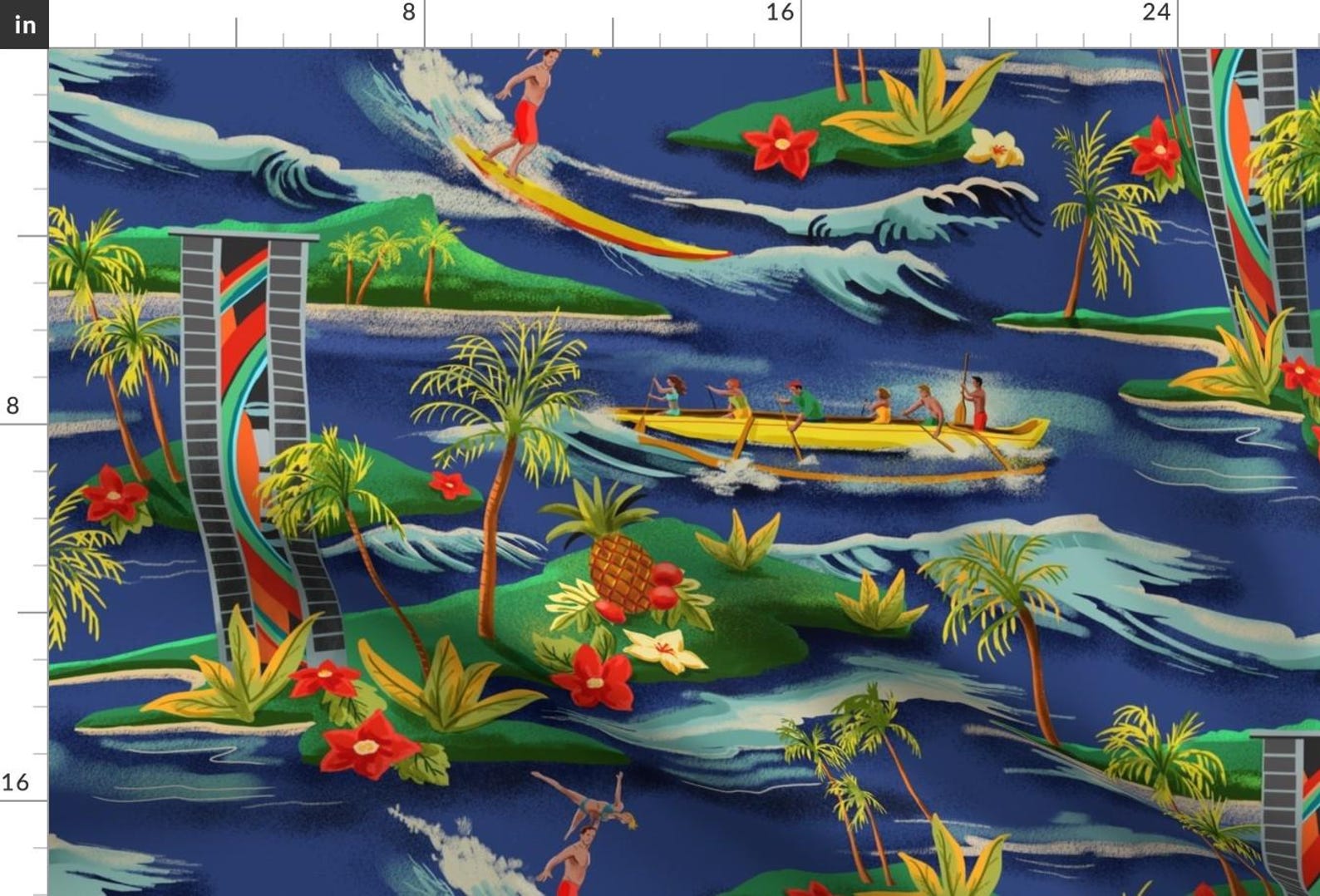 Hawaii Fabric - Tropical Island Vacation by Vinpauld Vintage Retro Tiki ...