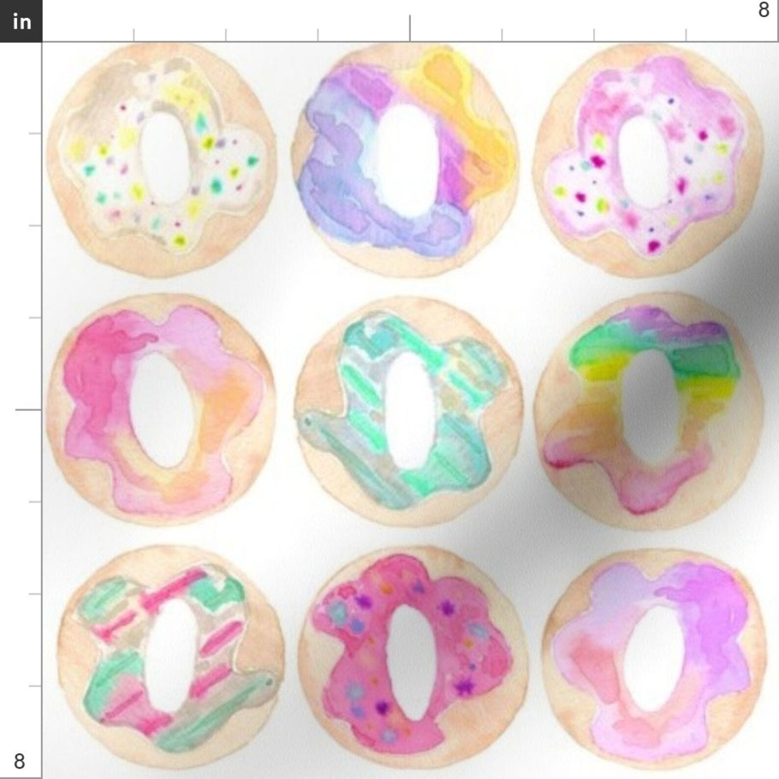 Watercolor Donuts Fabric Donut Shop Flavors by Erinanne | Etsy